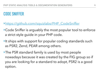 20 PHP Static Analysis and Documentation Generators #burningkeyboards | PDF
