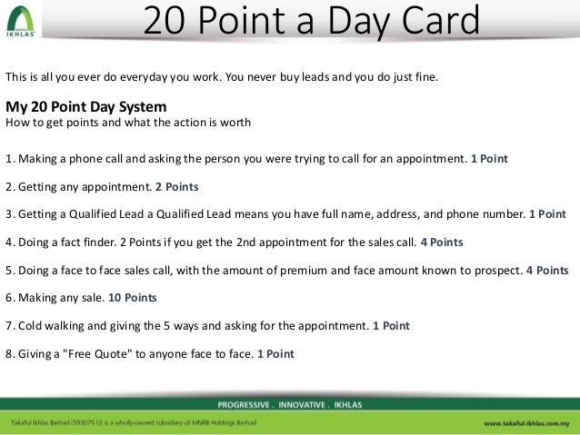 20 point a day card