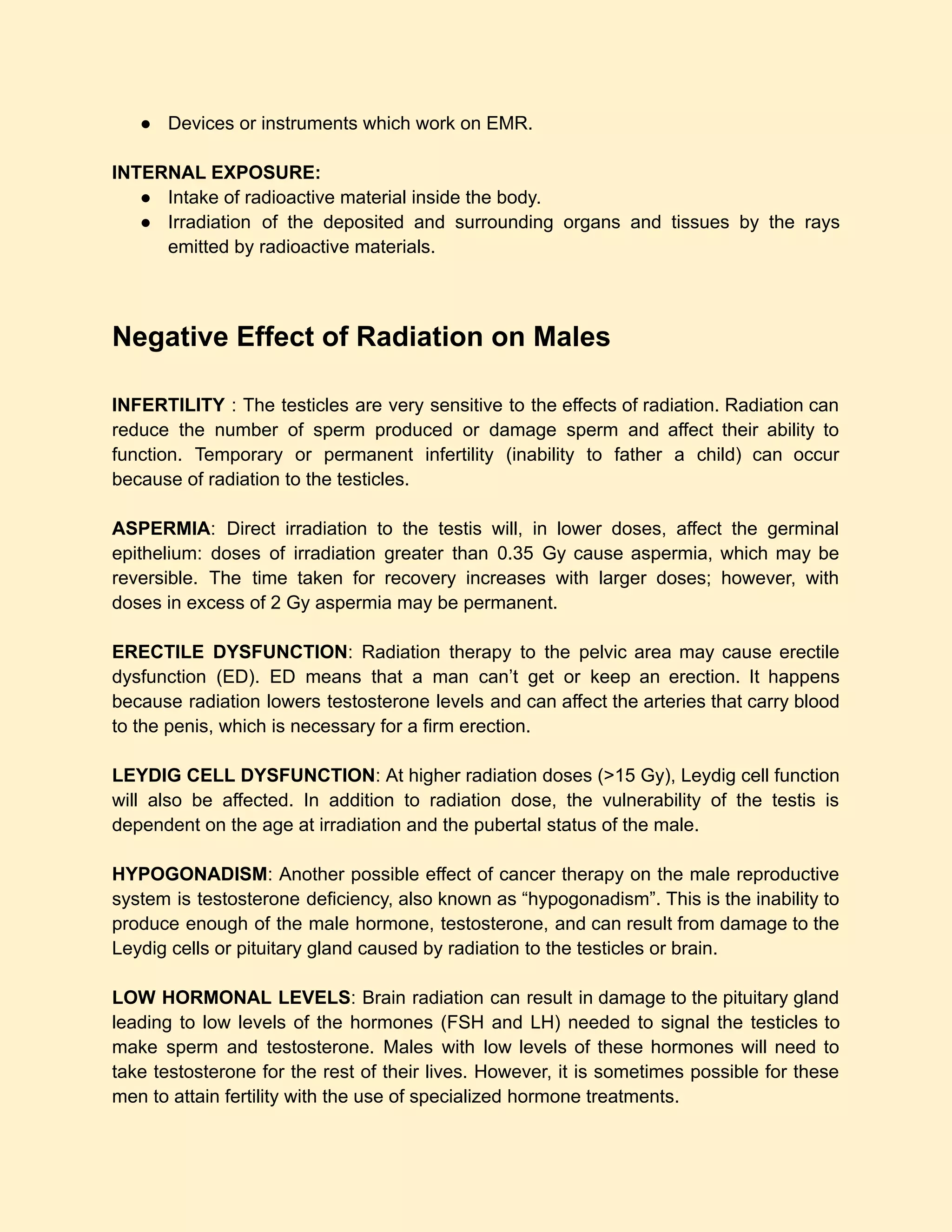 Radiation Biology- Effect of Radiations on Male Reproductive System | PDF