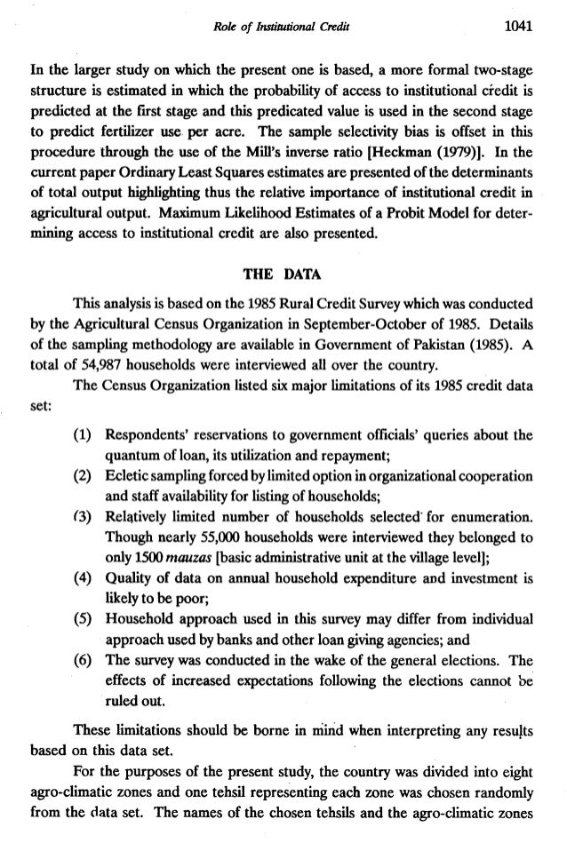 Role of Institutional Credit in the Agricultural Development of Pakis…