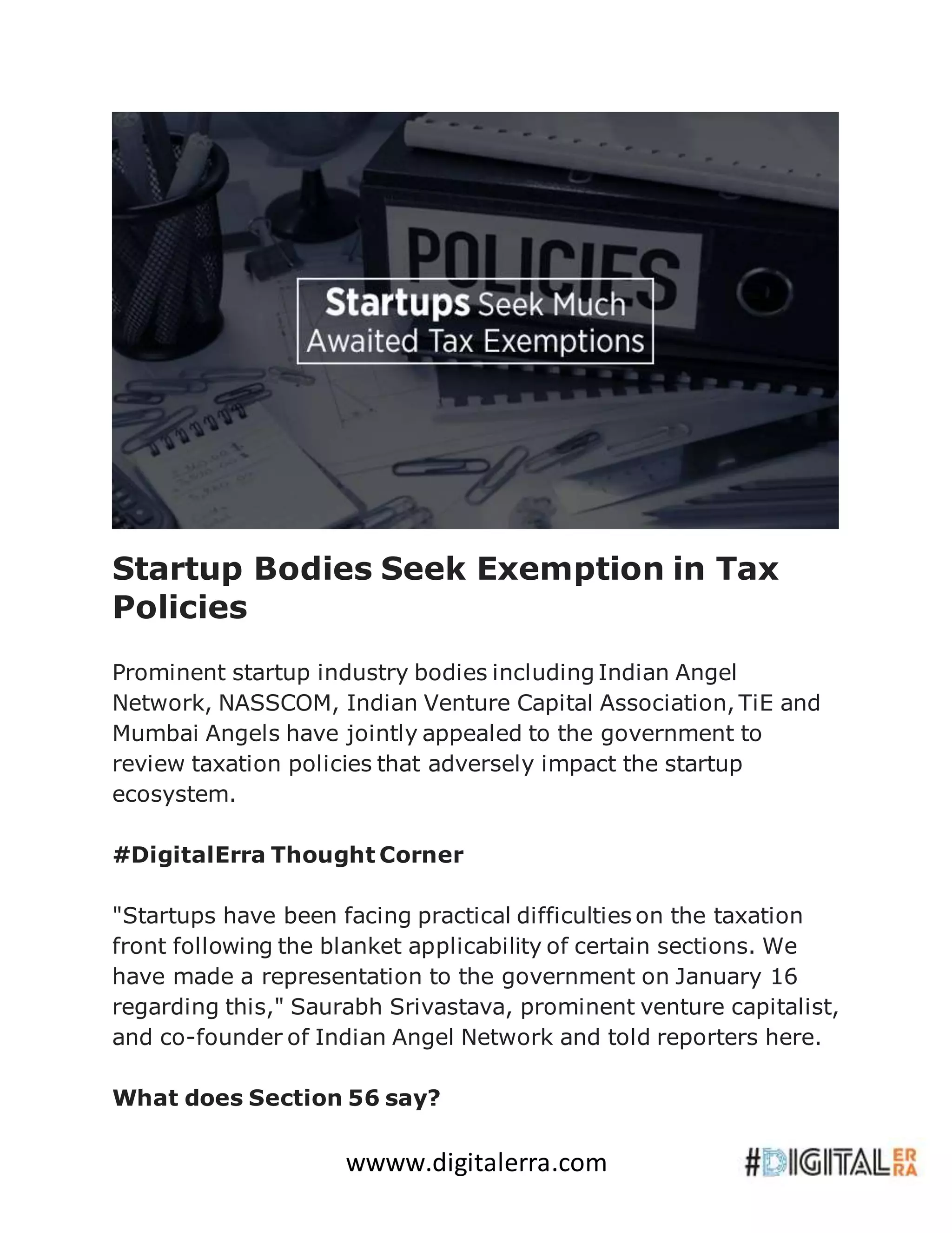 Startup bodies seek exemption in tax policies | PDF