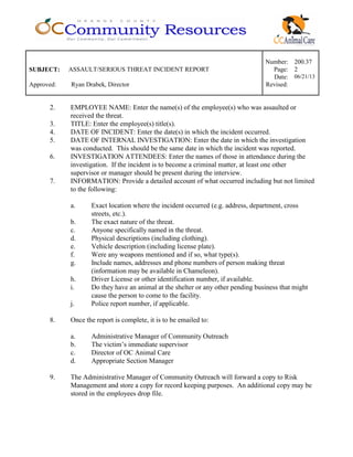 200.37 assault serious threat incident report | PDF