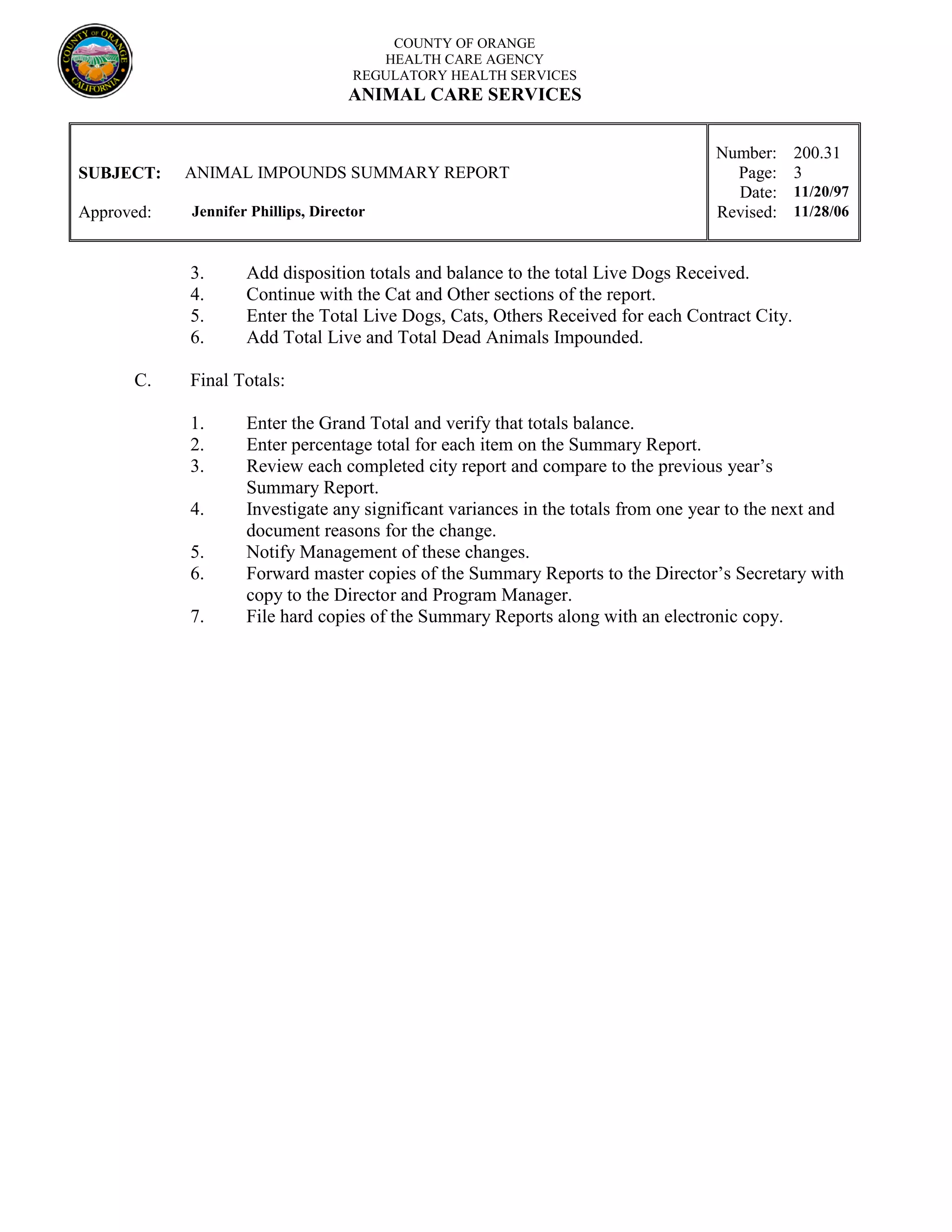 200.31 animal impound summary report | PDF