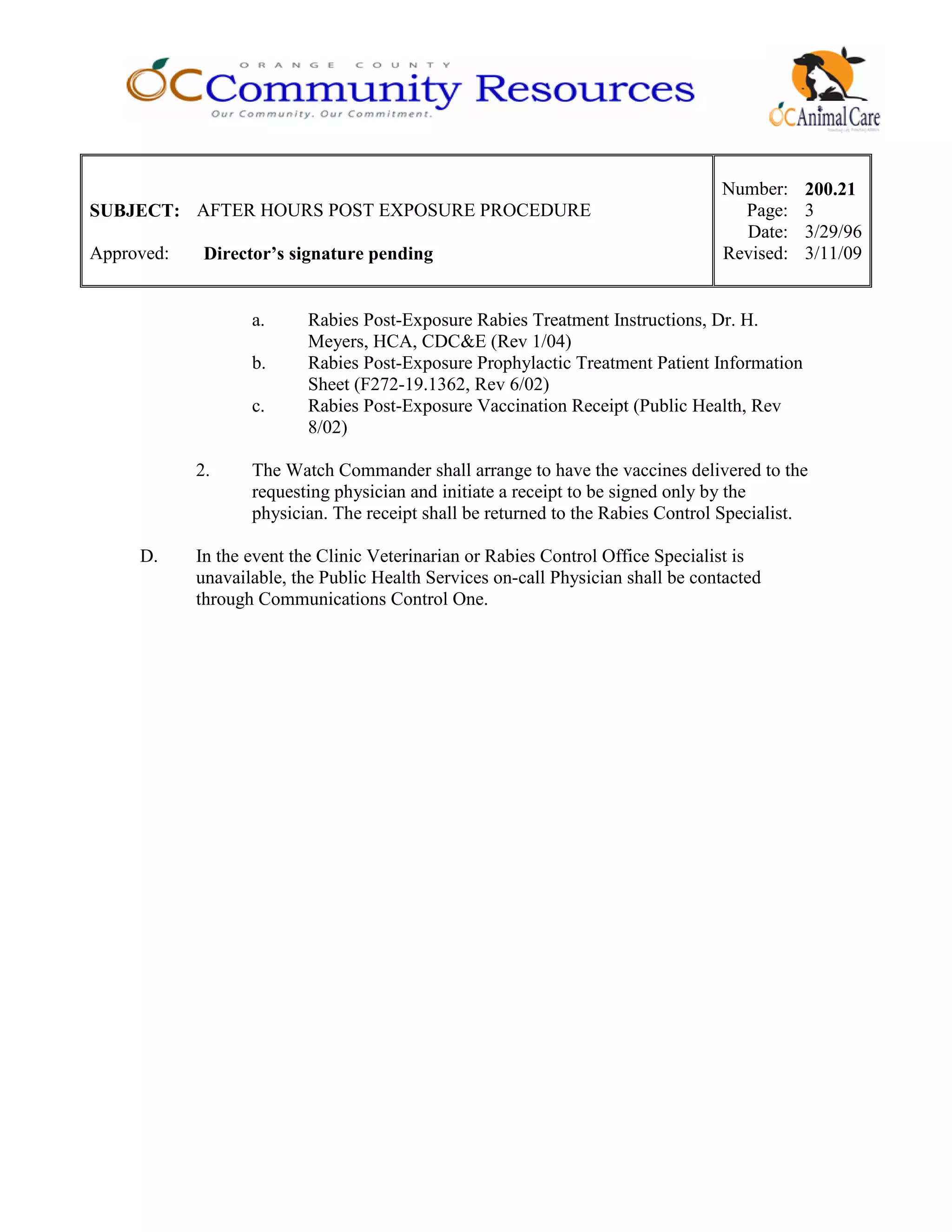 200.21 after hours exposure procedure | PDF | Infectious Diseases ...