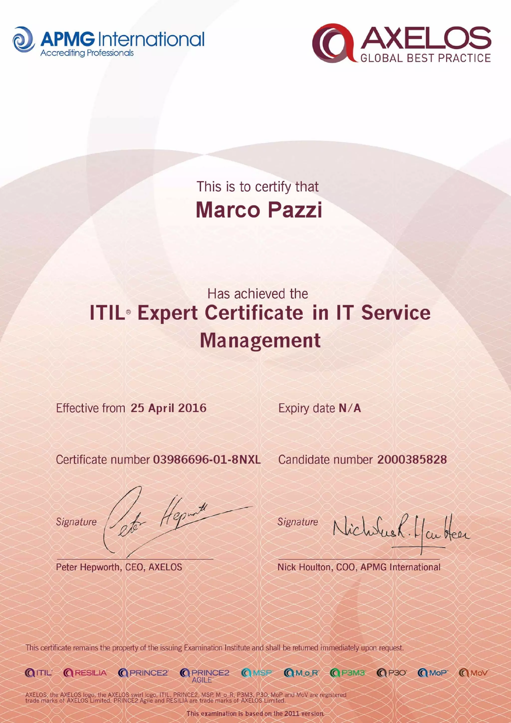 ITIL Expert Certificate | PDF