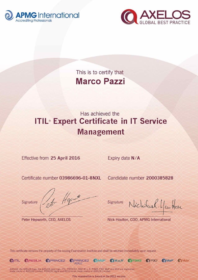 ITIL Expert Certificate | PDF