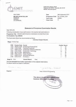 GMIT Year 1 Reults | PDF | Education