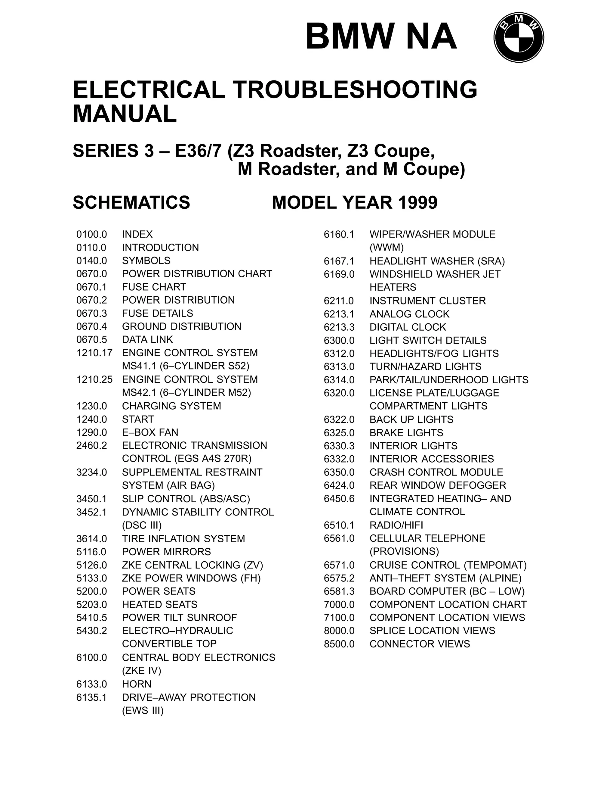 2000 BMW Z3 - M Roadster - Z3 - M Coupe Electrical Troubleshooting ...