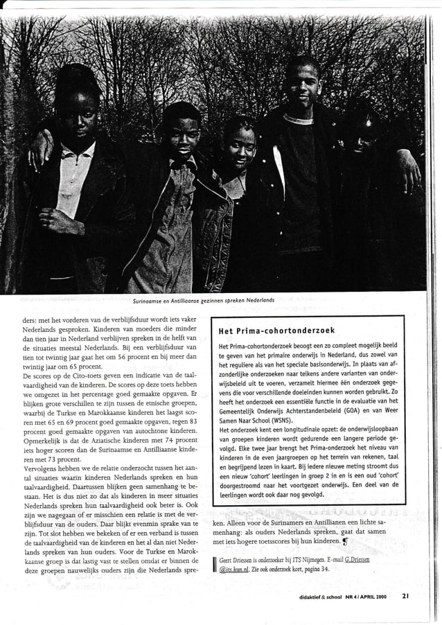 Geert Driessen (2000) D&S Invloed van thuistaal op taalprestaties is ...