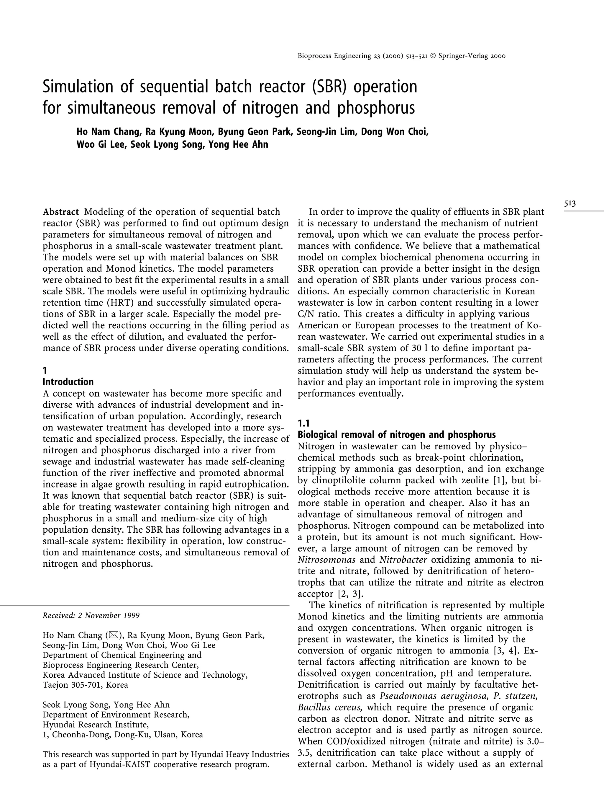 2000 simulation of sequential batch reactor (sbr) operation for simultaneous removal of nitrogen ...