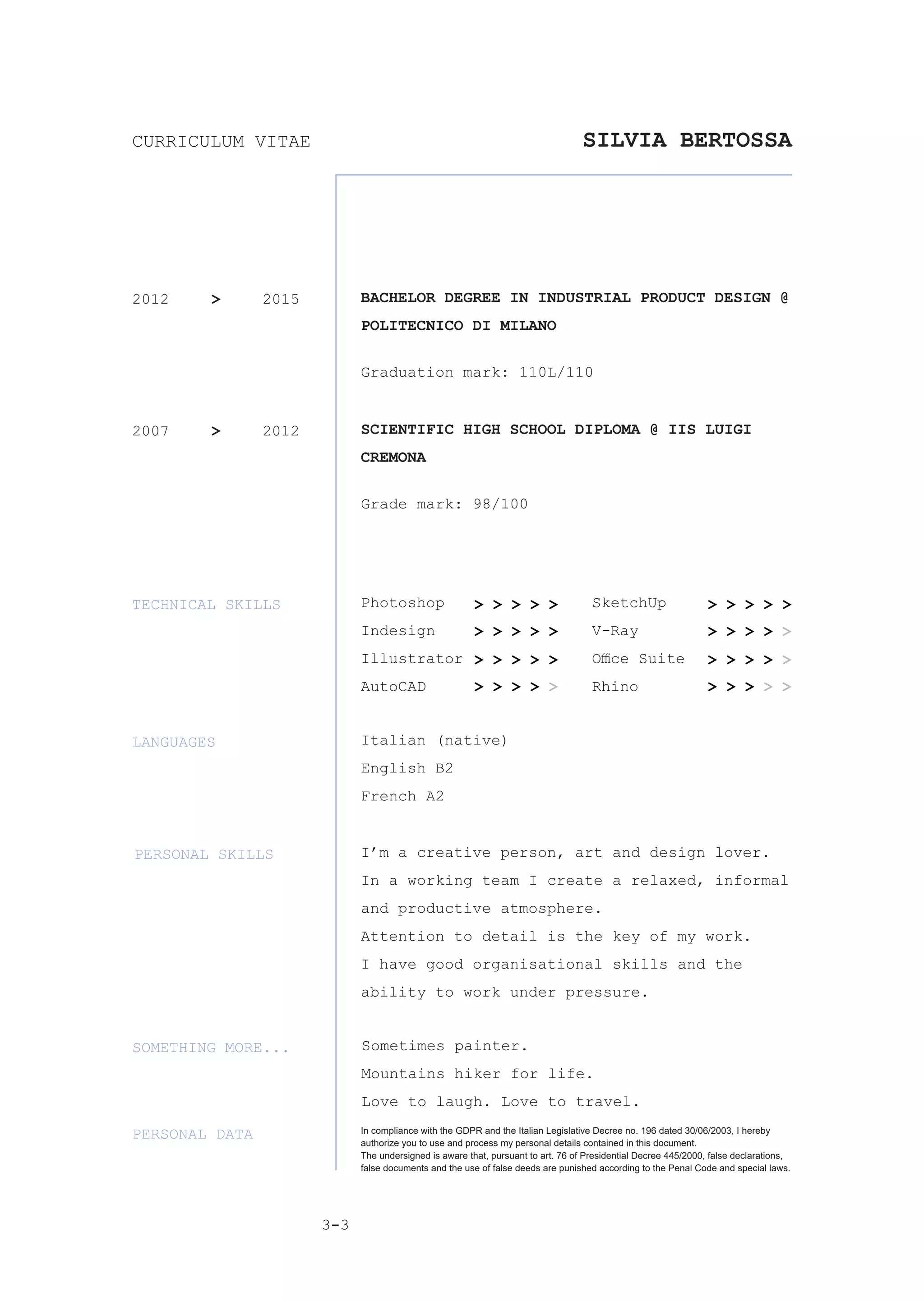 Curriculum Vitae SILVIA BERTOSSA | PDF