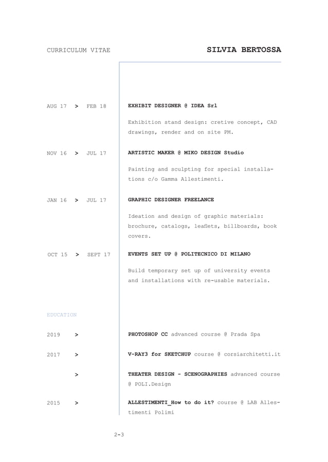 Curriculum Vitae SILVIA BERTOSSA | PDF