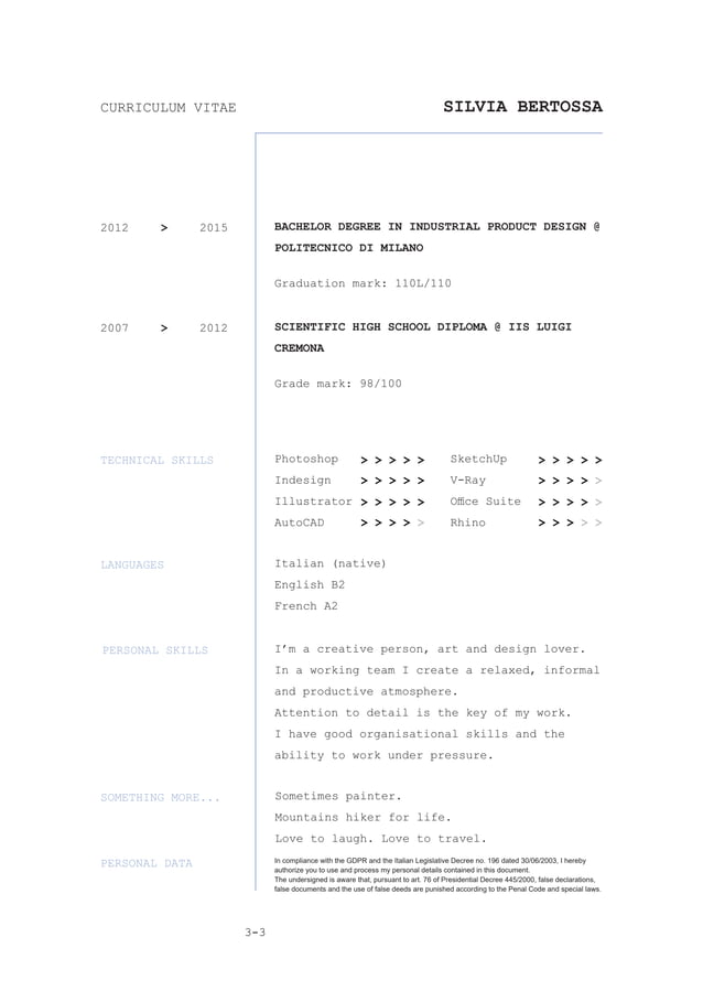 Curriculum Vitae SILVIA BERTOSSA | PDF