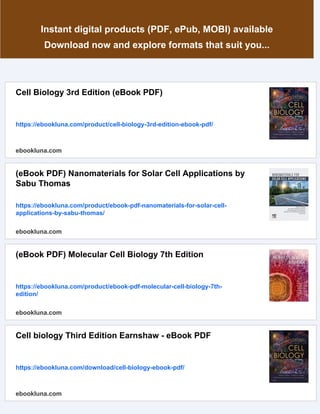 (Original PDF) Cell Biology 3rd Edition by Thomas D. Pollard | PDF