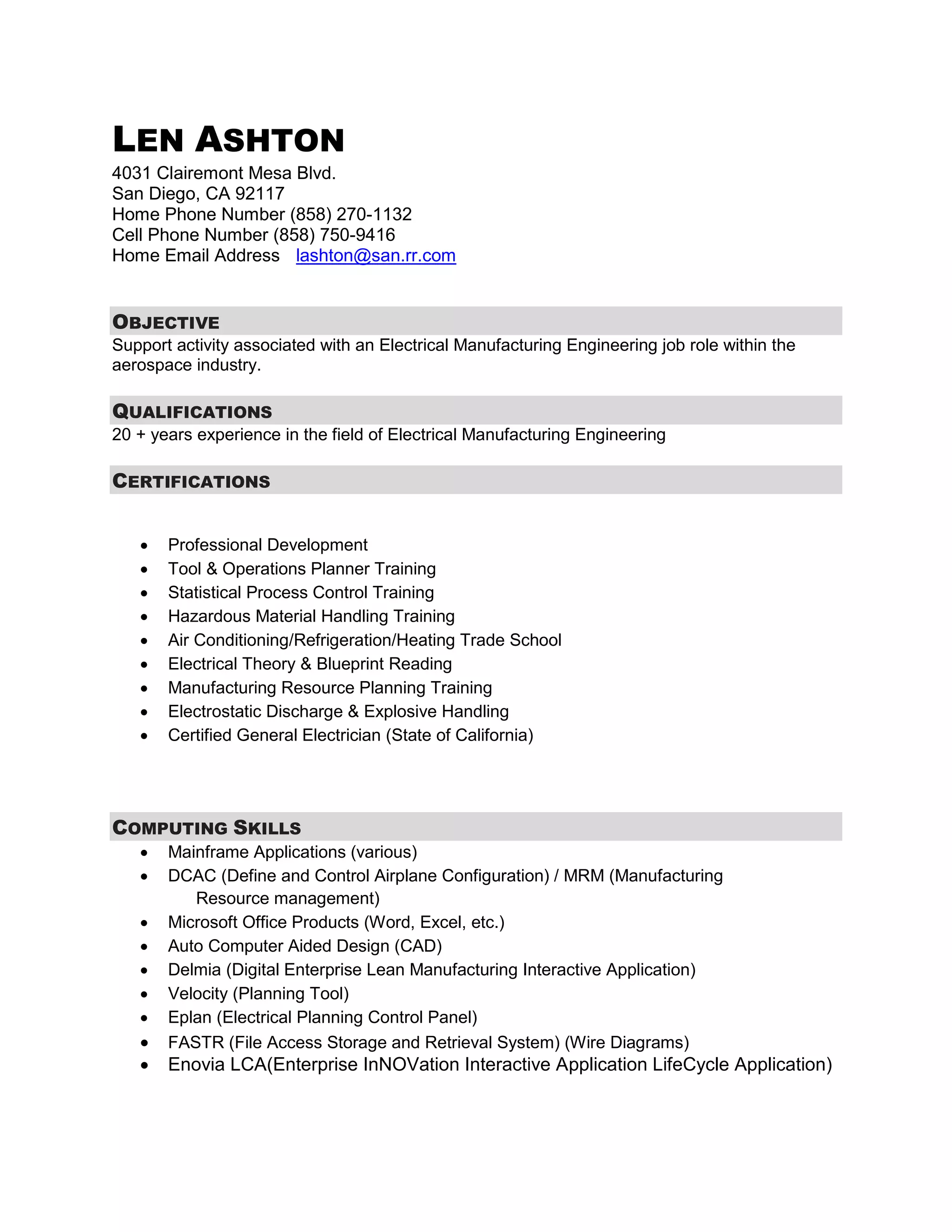 Len Ashton Resume | PDF