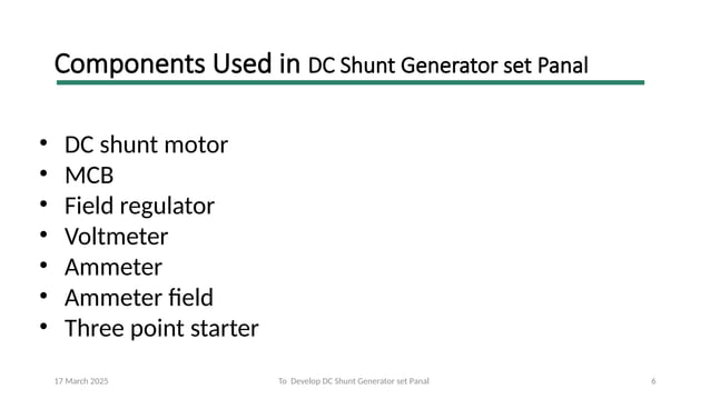 DC SHUNT GENERATOR SET PANALDC SHUNT GENERATOR SET PANAL | PPTX