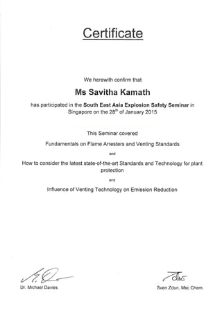 Explosion safety seminar Certificate | PDF