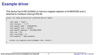 Quick and Easy Device Drivers for Embedded Linux Using UIO | PDF