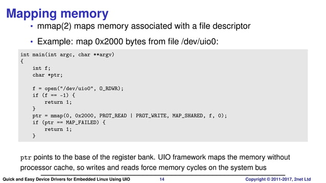 Quick and Easy Device Drivers for Embedded Linux Using UIO | PPT