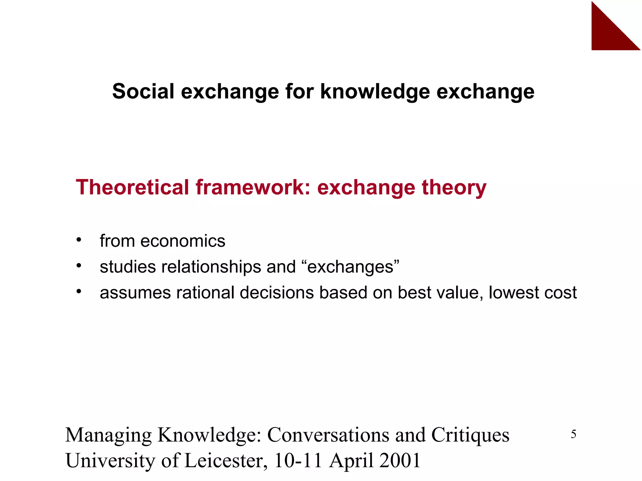 Social exchange for knowledge exchange | PPT