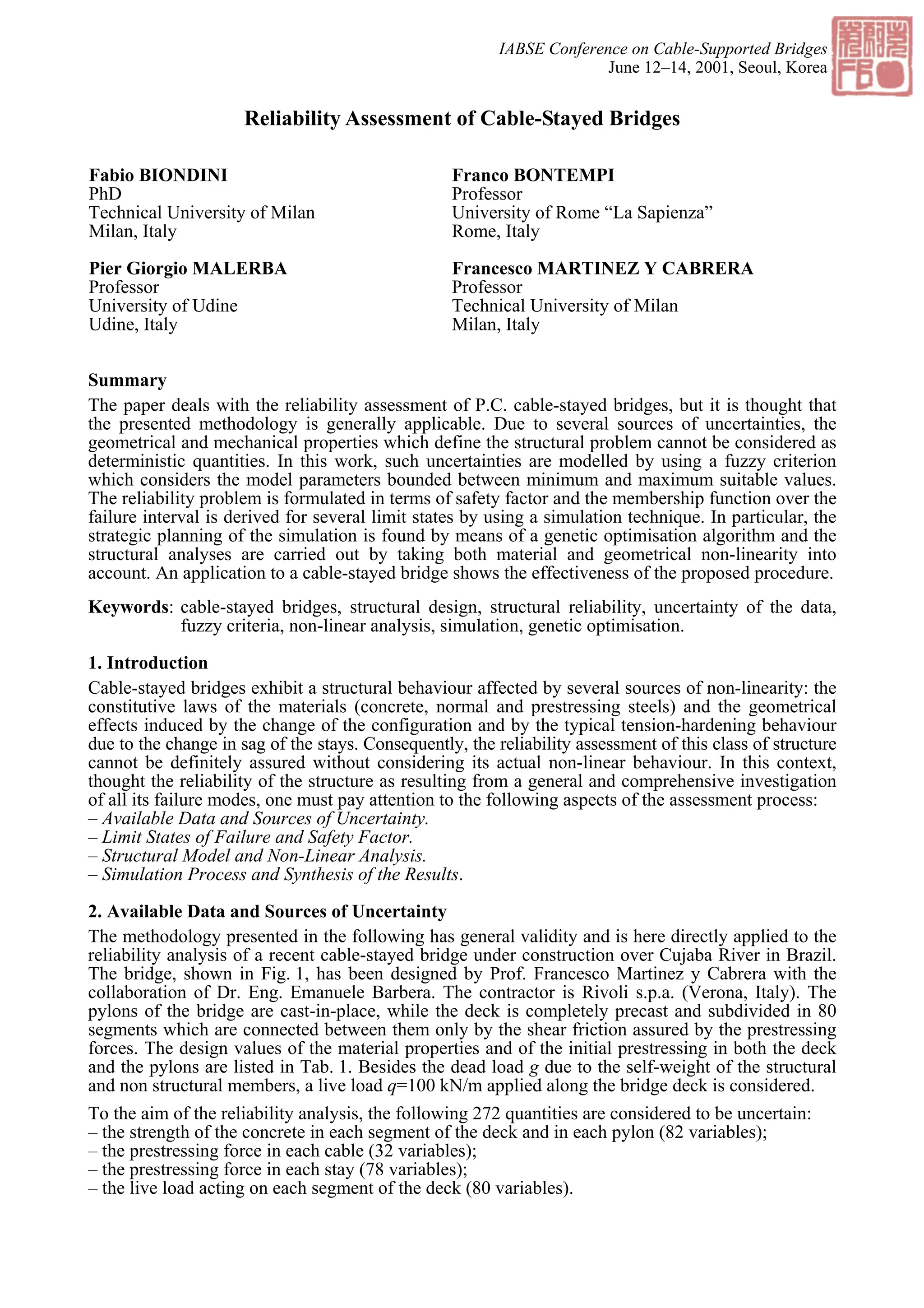 Reliability Assessment Of Cable Stayed Bridges Pdf