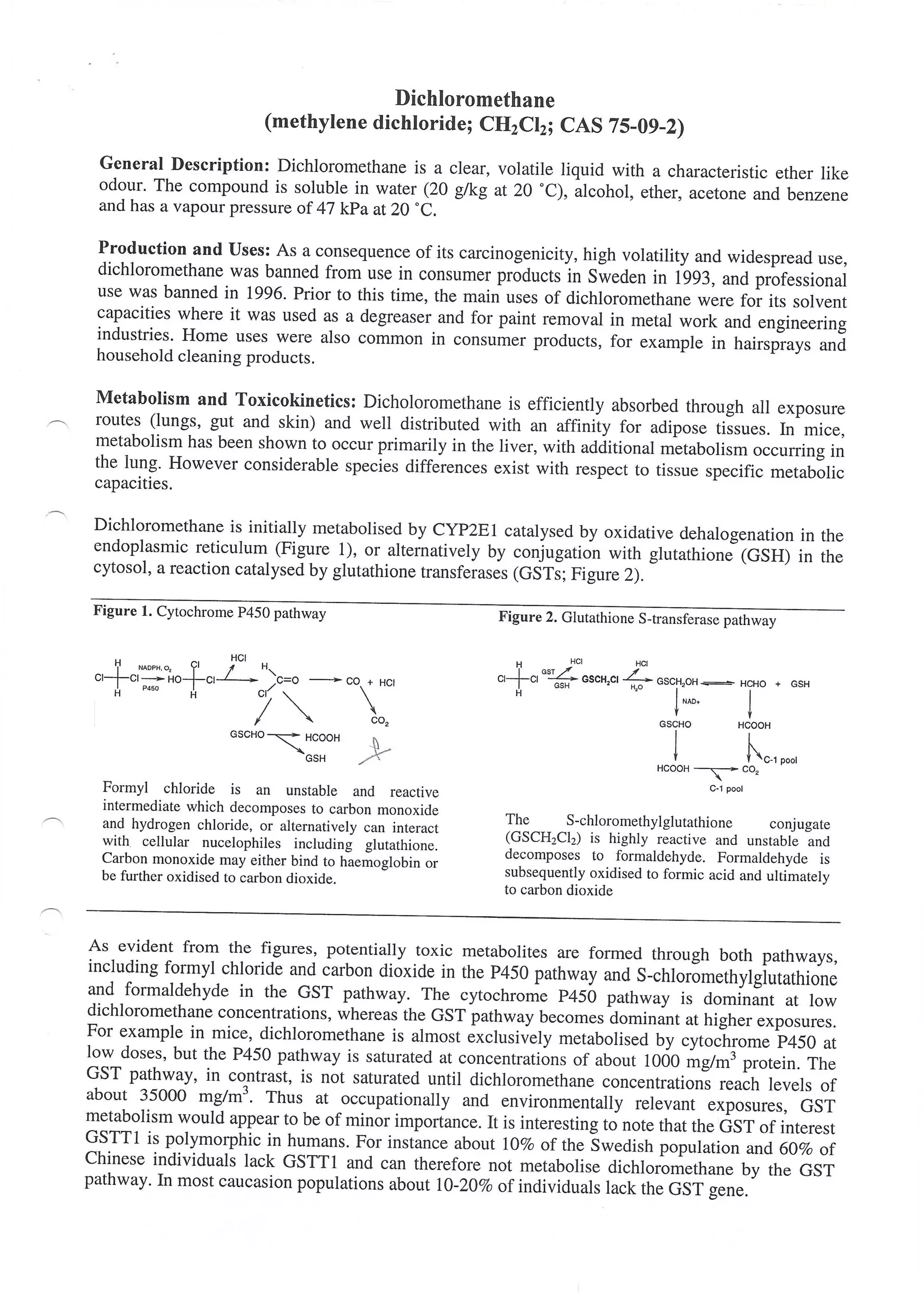 2001 risk assessment of dichloromethane | PDF