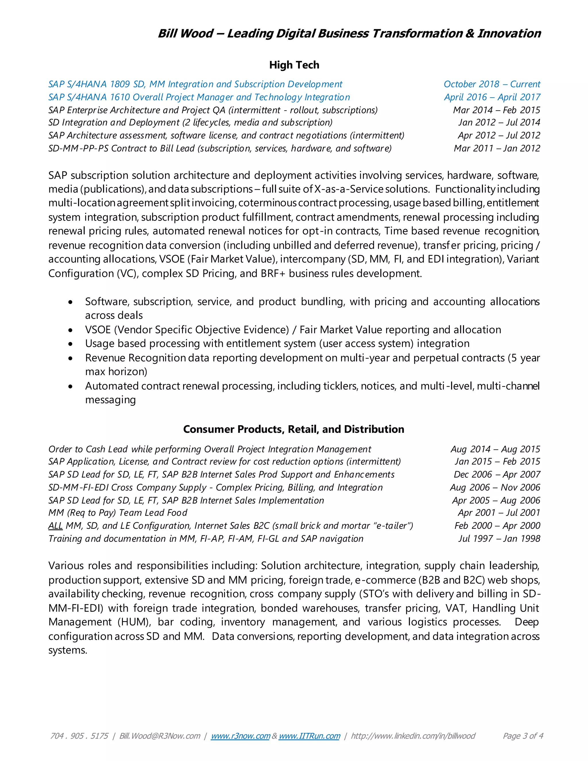 Bill Wood - SAP Digital Business Transformation Resume | DOCX