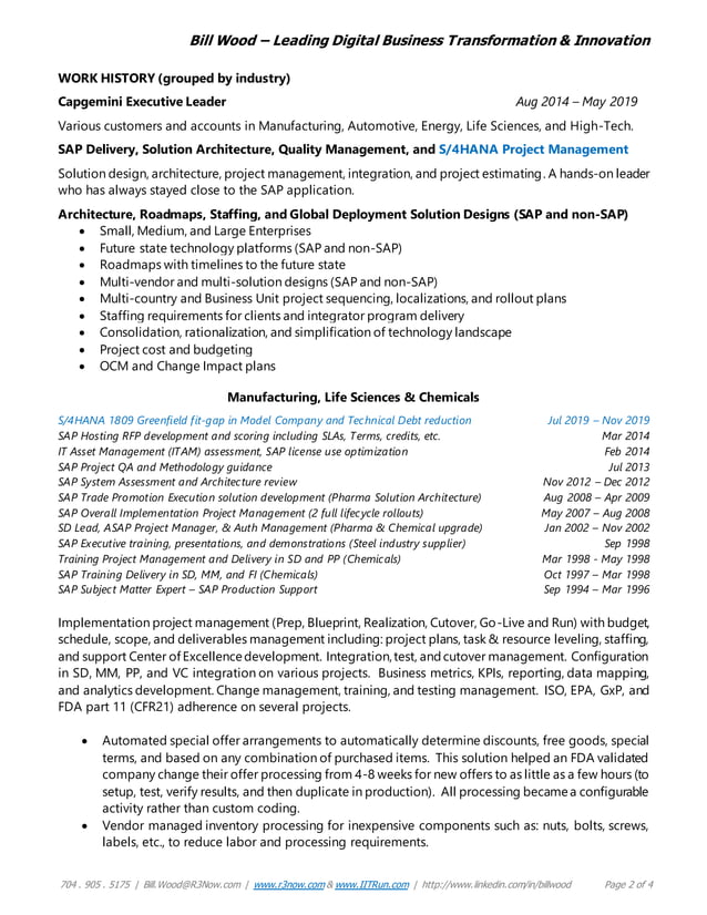 Bill Wood - SAP Digital Business Transformation Resume | DOCX