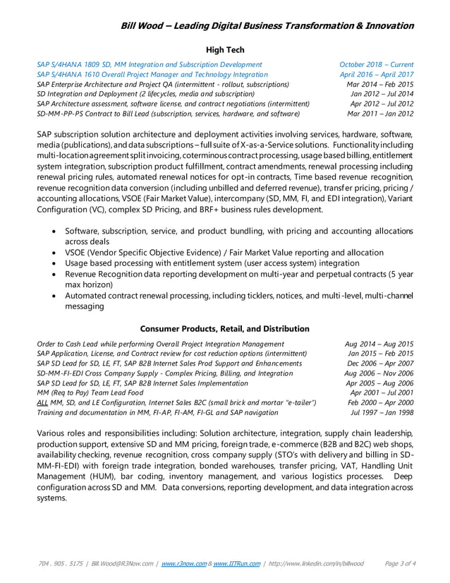 Bill Wood - SAP Digital Business Transformation Resume | DOCX