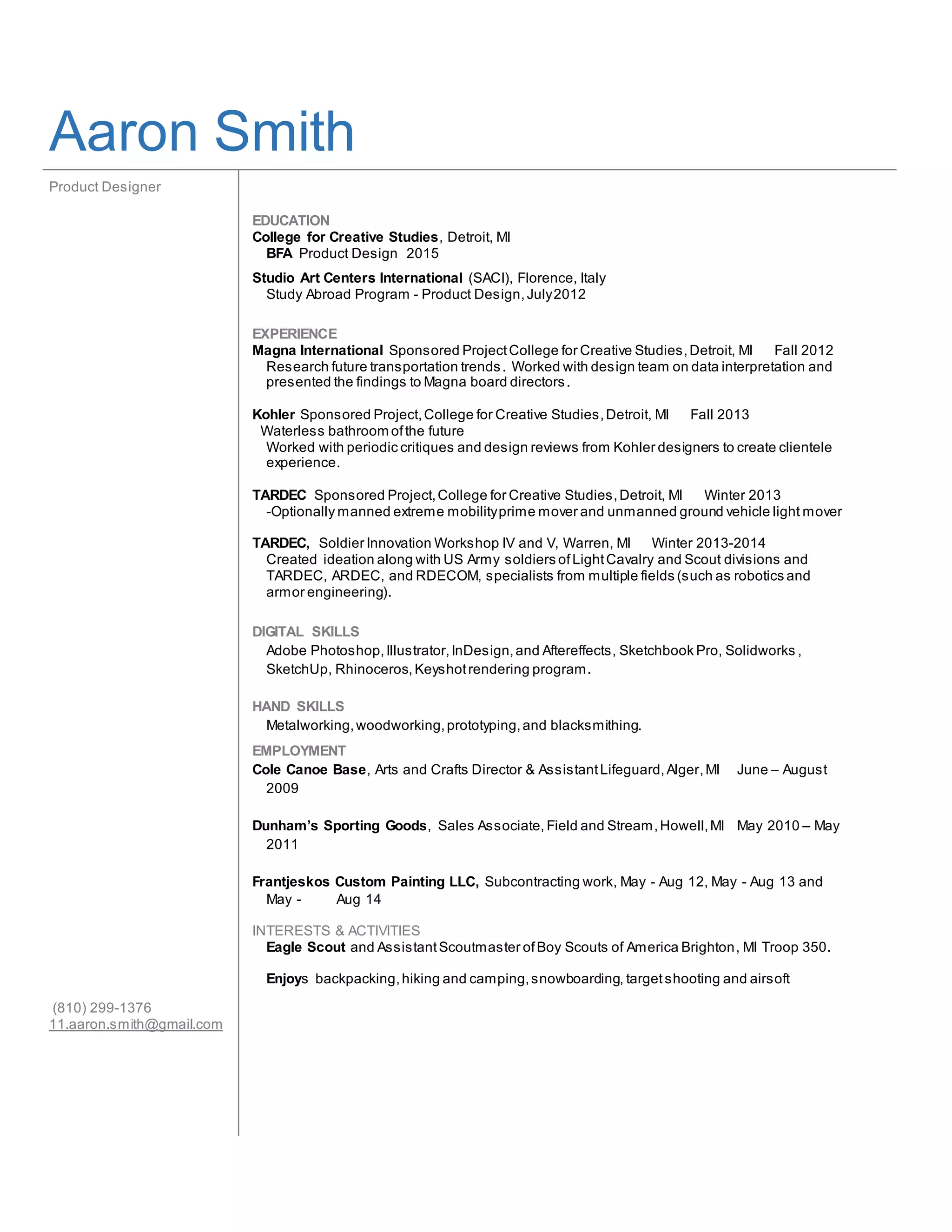 Aaron Smith resume 2016 | DOCX