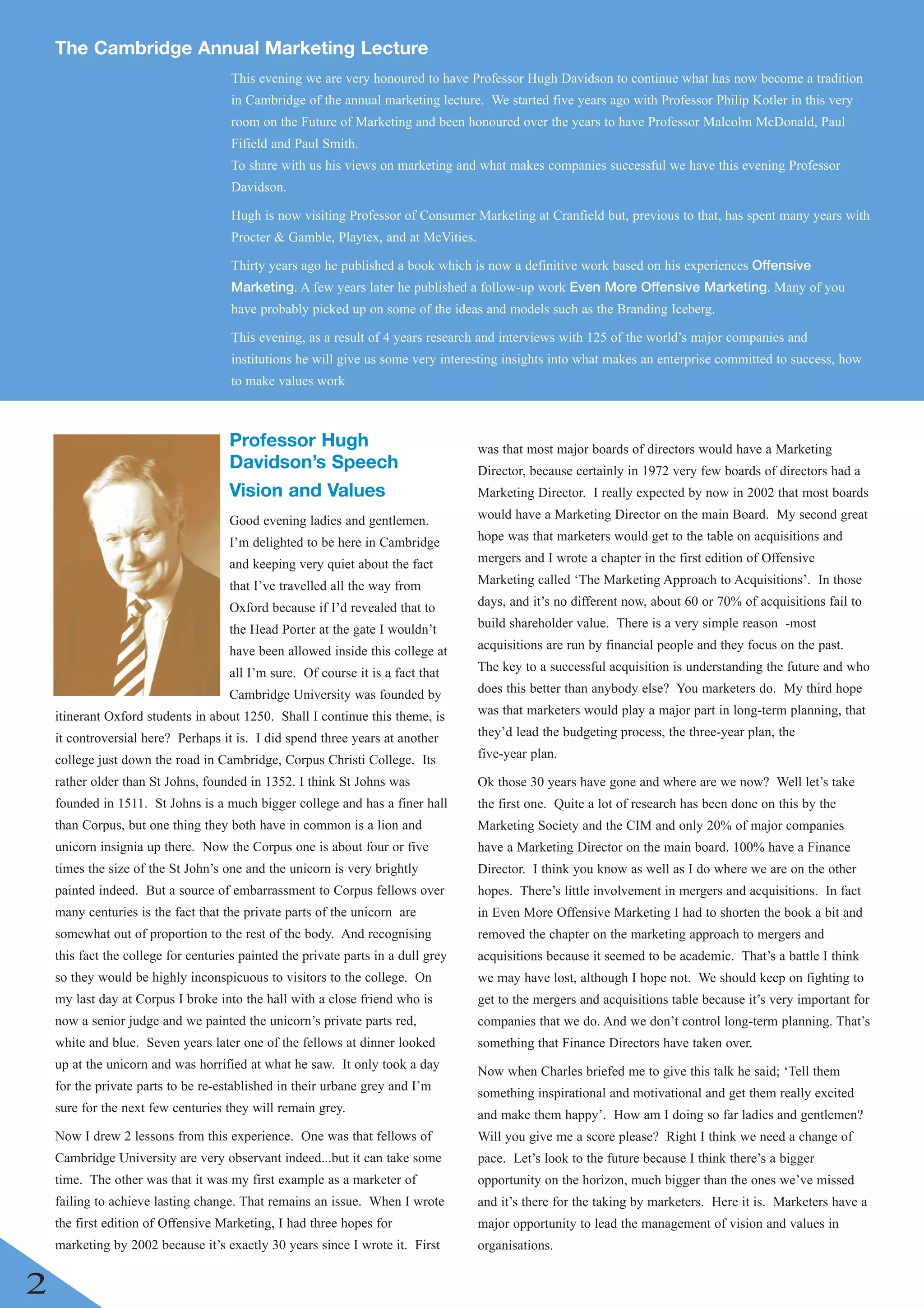 hugh davidson vision and value | PDF