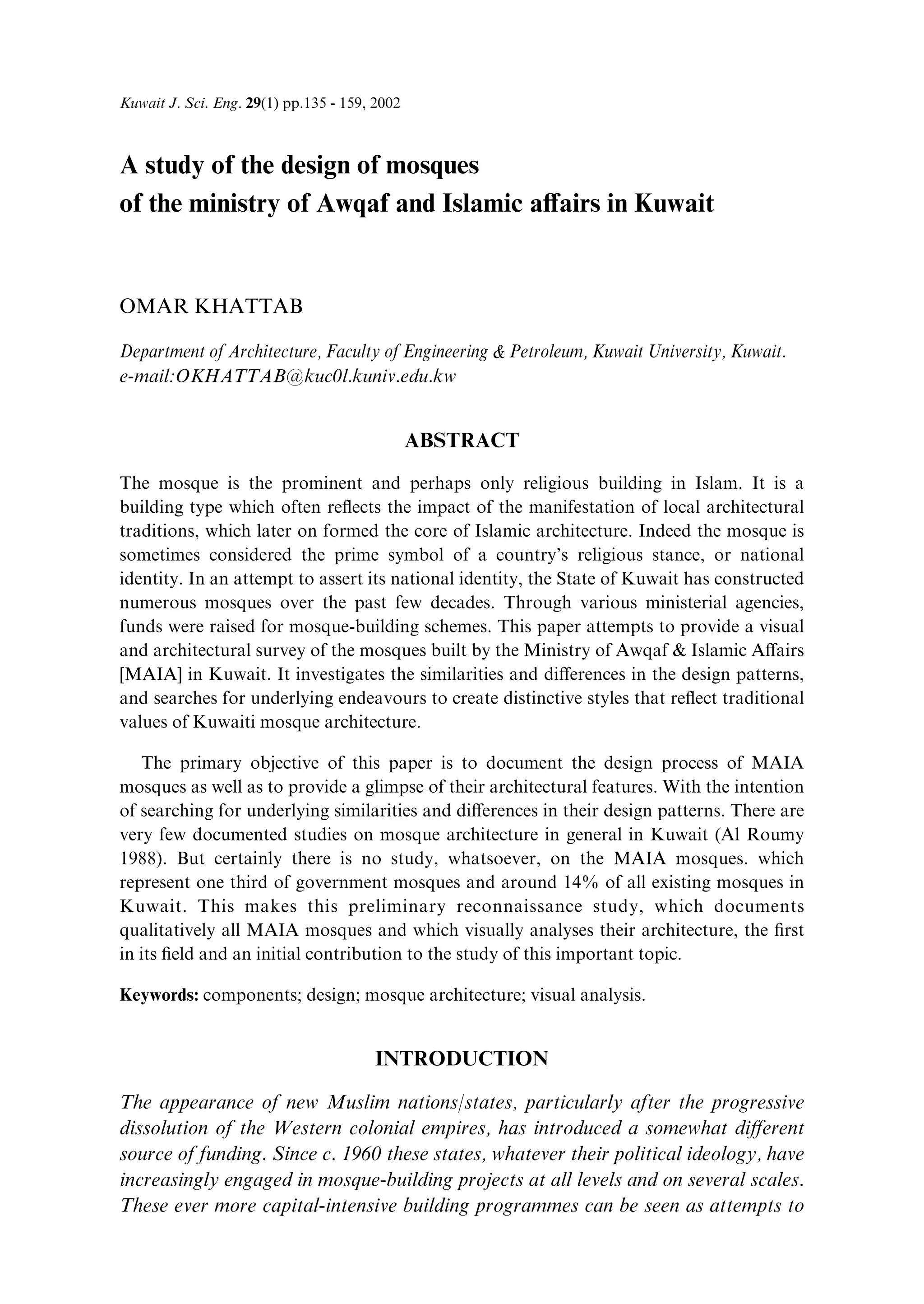 Kuwait - 2002 - Omar Khattab - A study of the design of mosques | PDF