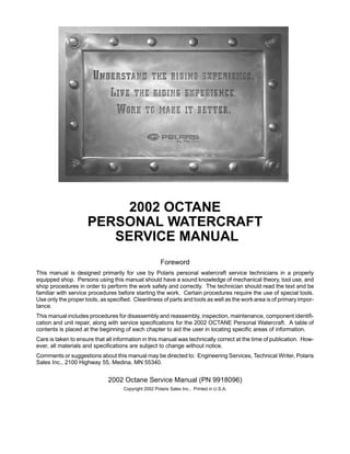 2002 polaris octane personal watercraft service repair manual | PDF