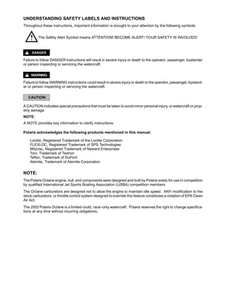 2002 polaris octane personal watercraft service repair manual | PDF