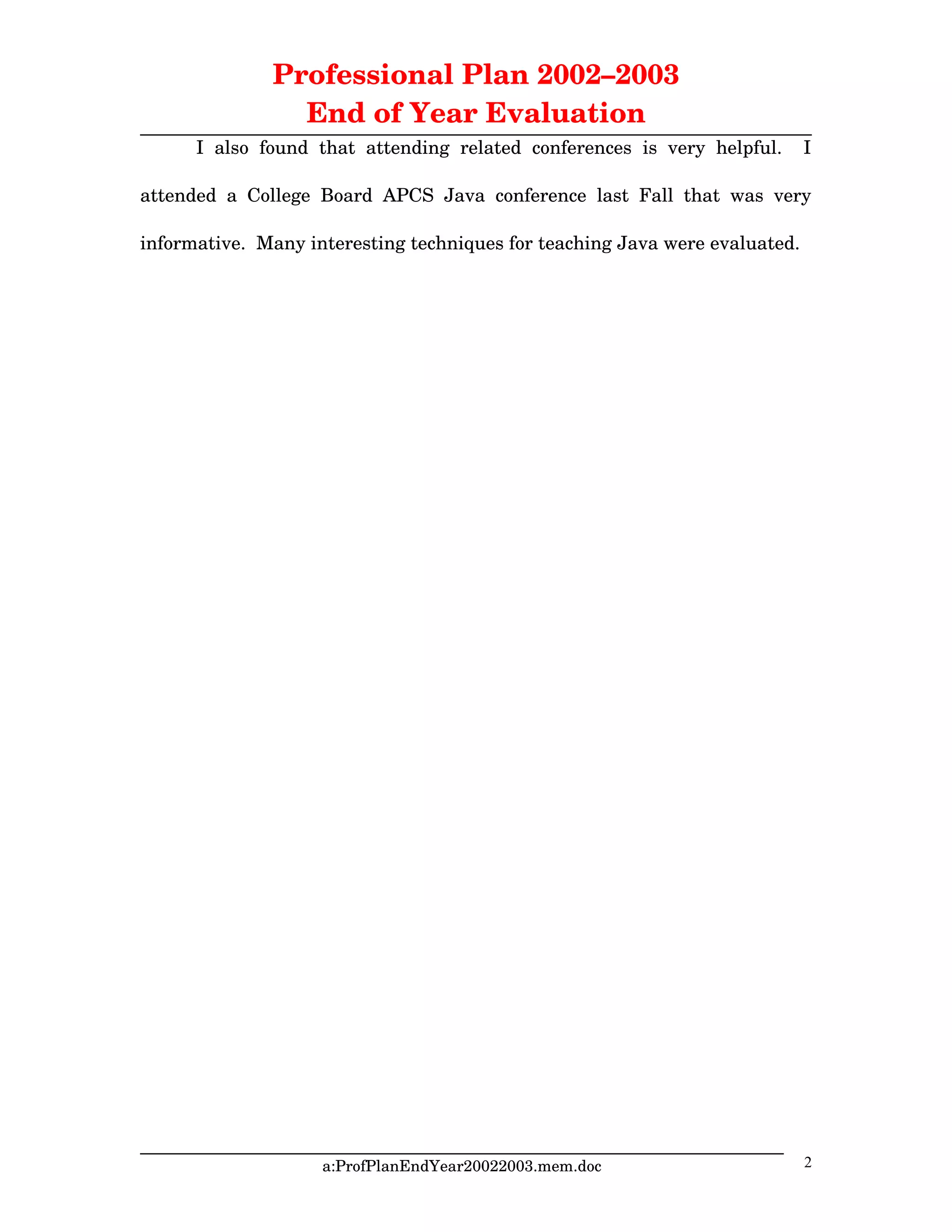 2002 Prof Plan End Of Year Memo | PDF | Programming Languages | Computing