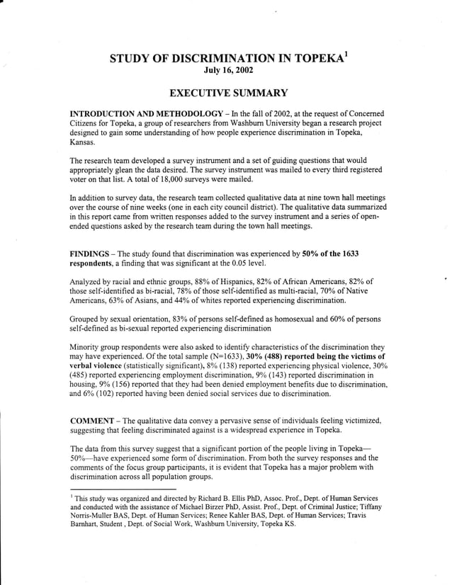 Study: Discrimination in Topeka, 2002 | PDF | Debated Sensitive Social ...