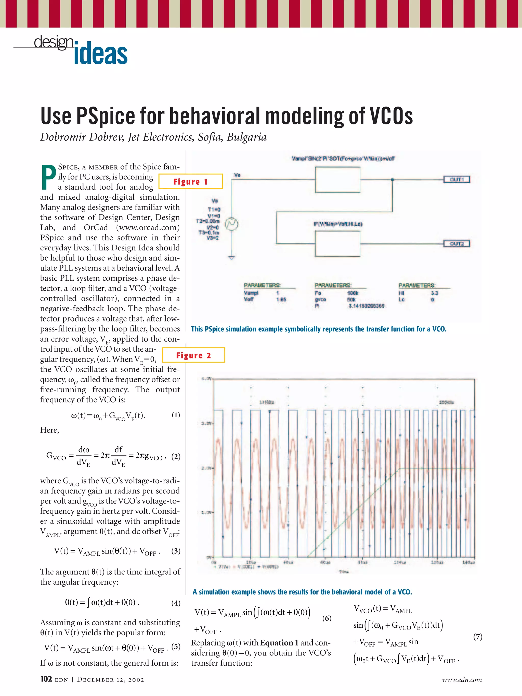 Use pspice for behavioral modeling of VCOs, EDN 2002 | PDF