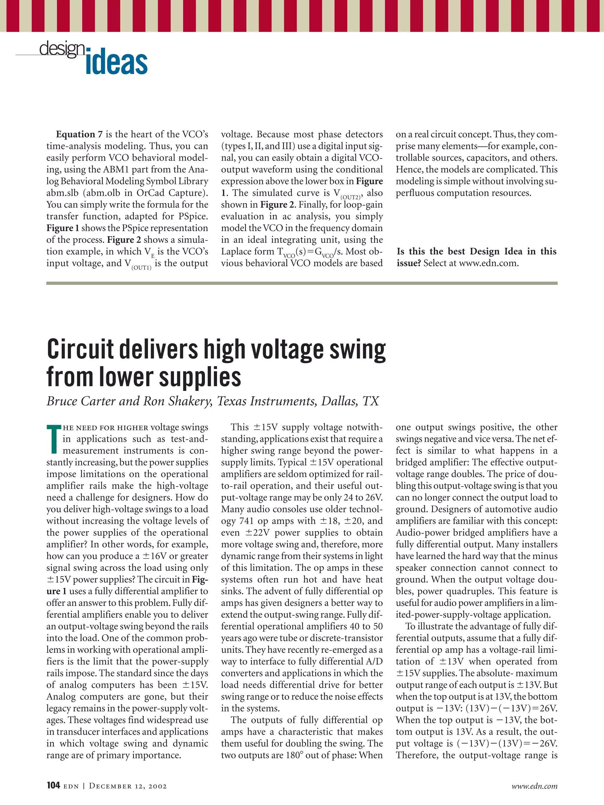Use pspice for behavioral modeling of VCOs, EDN 2002 | PDF