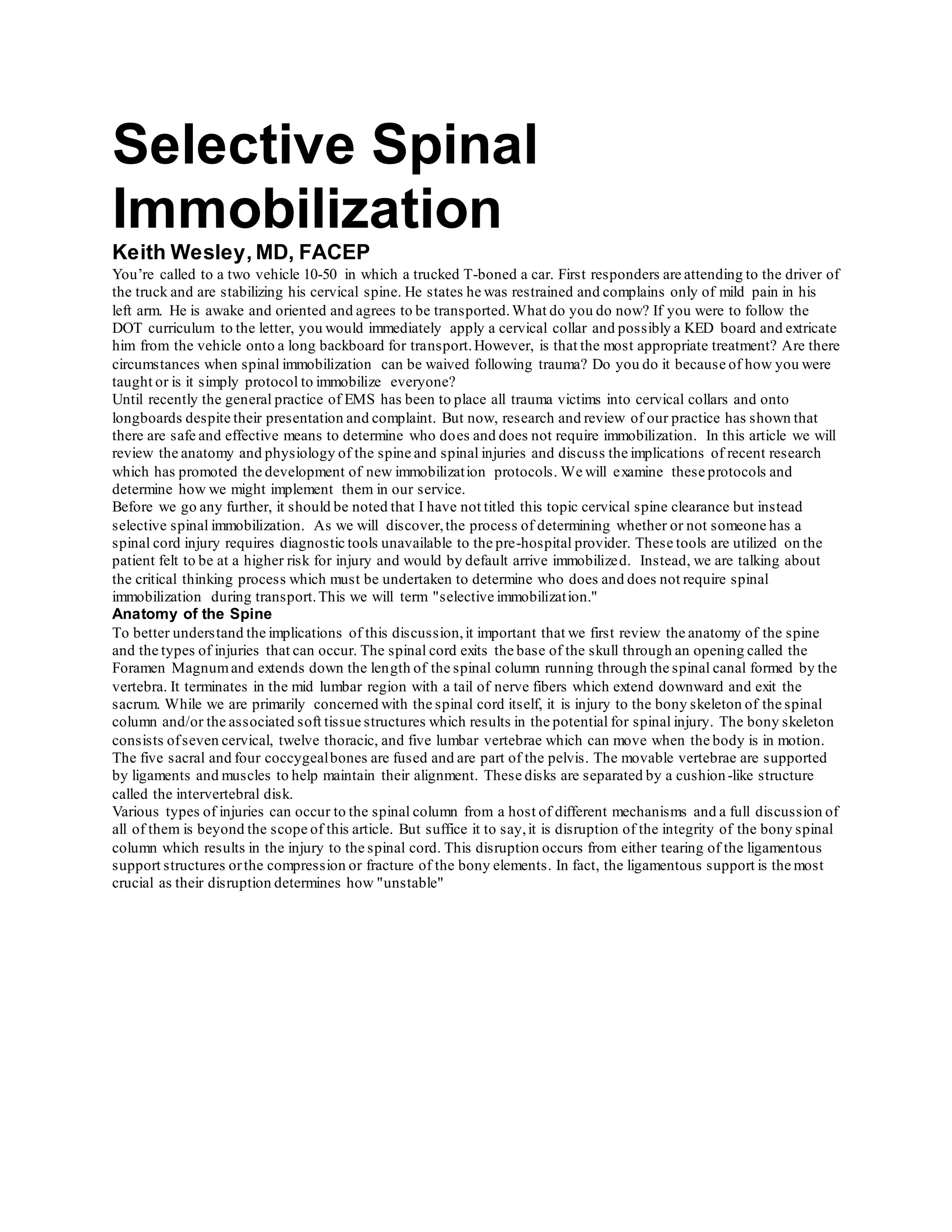 2002 Dr. Keith Wesley on spinal immob | DOCX