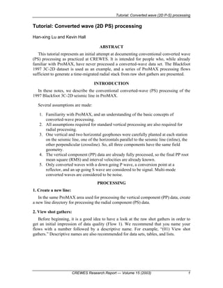 Comprehensive Tutorial on 2D Converted Wave (P-S) Seismic Data ...