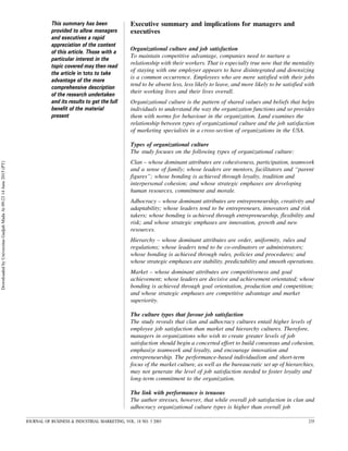 2003 organizational culture and job satisfaction | PDF