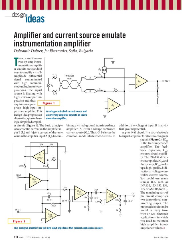 2003, amplifier and current source emulate instrumentation amplifier, edn | PDF | Digital Audio ...