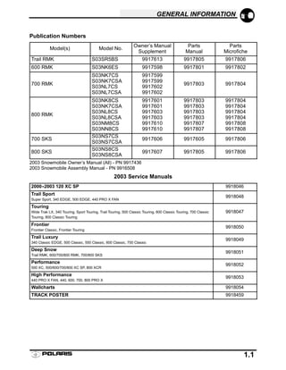 2003 polaris 800 rmk 151 f0 snowmobile service repair manual | PDF