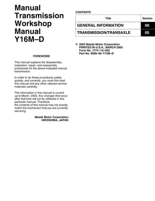 2004-2008 Mazda RX-8 Manual Transmission Repair Guide | PDF