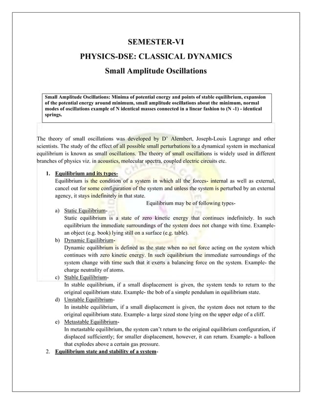 small oscillations.pdf | Chemistry | Science
