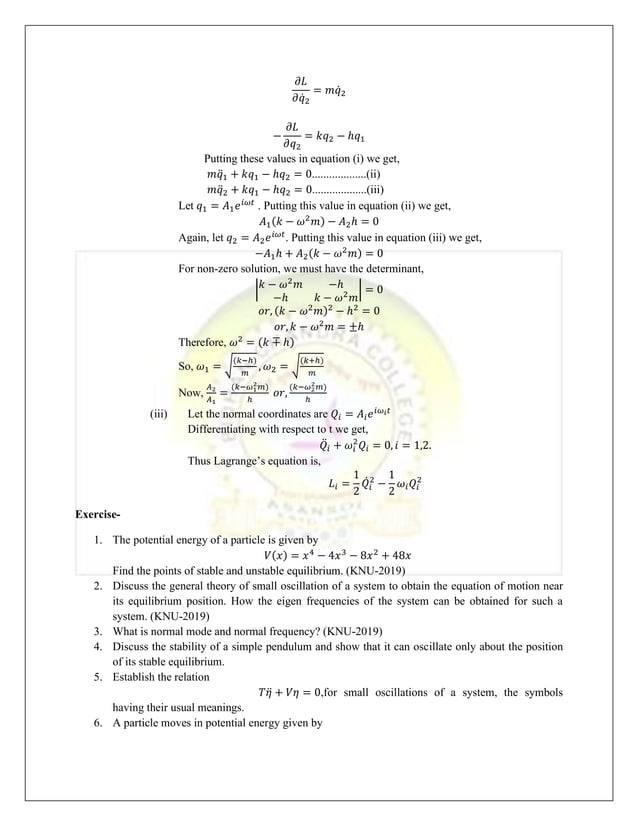 small oscillations.pdf | Chemistry | Science