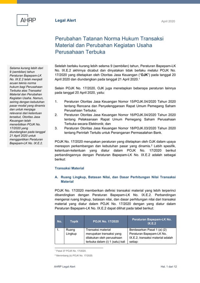 Perubahan Tatanan Norma Hukum Transaksi Material dan Perubahan Kegiatan Usaha Perusahaan Terbuka ...