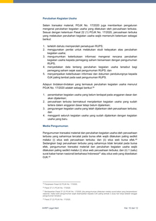 Perubahan Tatanan Norma Hukum Transaksi Material dan Perubahan Kegiatan Usaha Perusahaan Terbuka ...