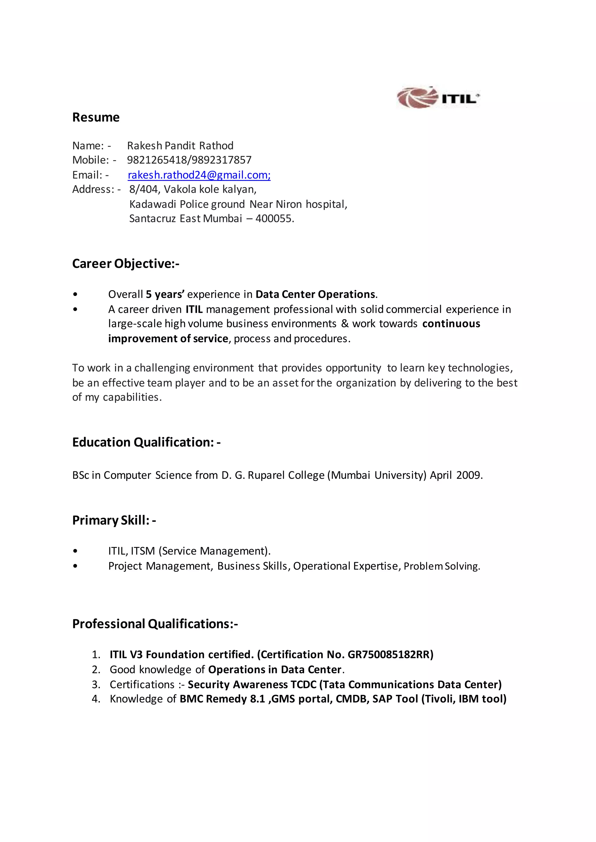 Rakesh Rathod Resume Nov 2016 | DOCX