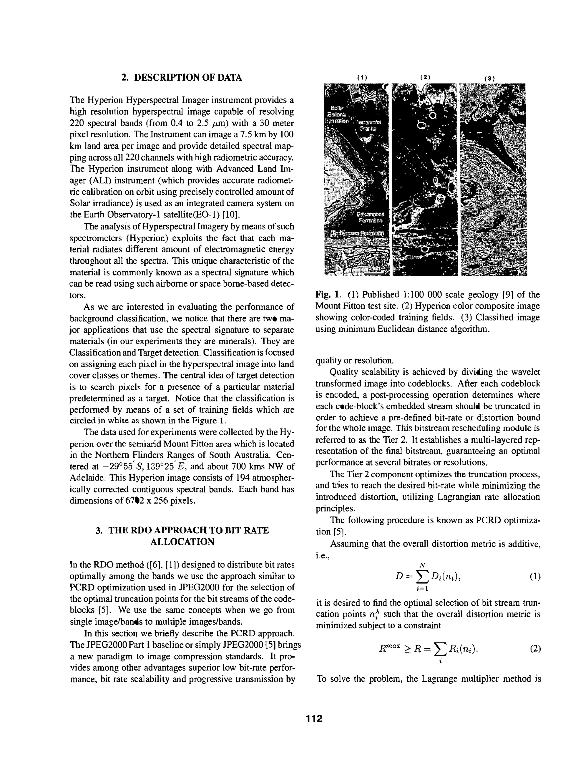 Detection and Classification in Hyperspectral Images using Rate Distortion and Optimization ...